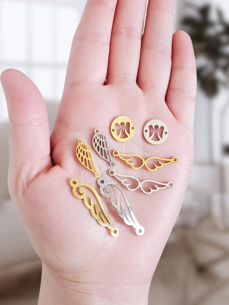 Angel Wing Connector Collection for Permanent Jewelry Silver Gold PVD ...