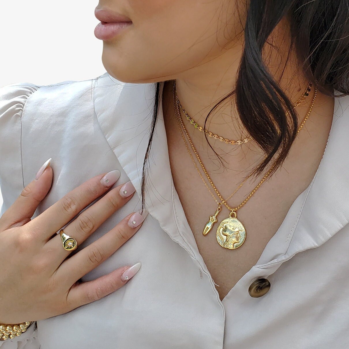 Slide-on Gold Double Sided Large Coin Pendant Reversible Roman | Etsy