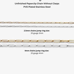 2 Sizes Paperclip Chain Stainless Steel Gold and Silver PVD Unfinished ...