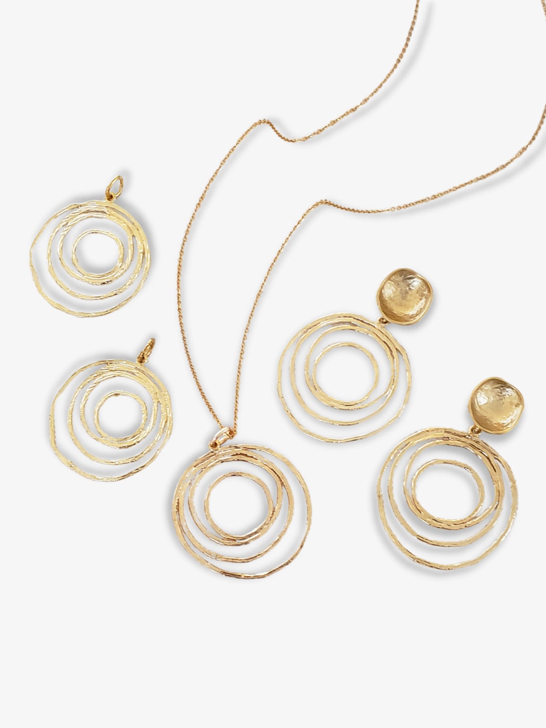 Gold Concentric Circles Pendant Continuous Circle Charm Unique Organic ...