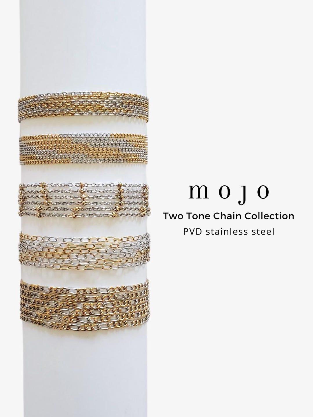 5 Styles! Two Tone Stainless Steel Chain Collection 2mm 3mm Figaro ...