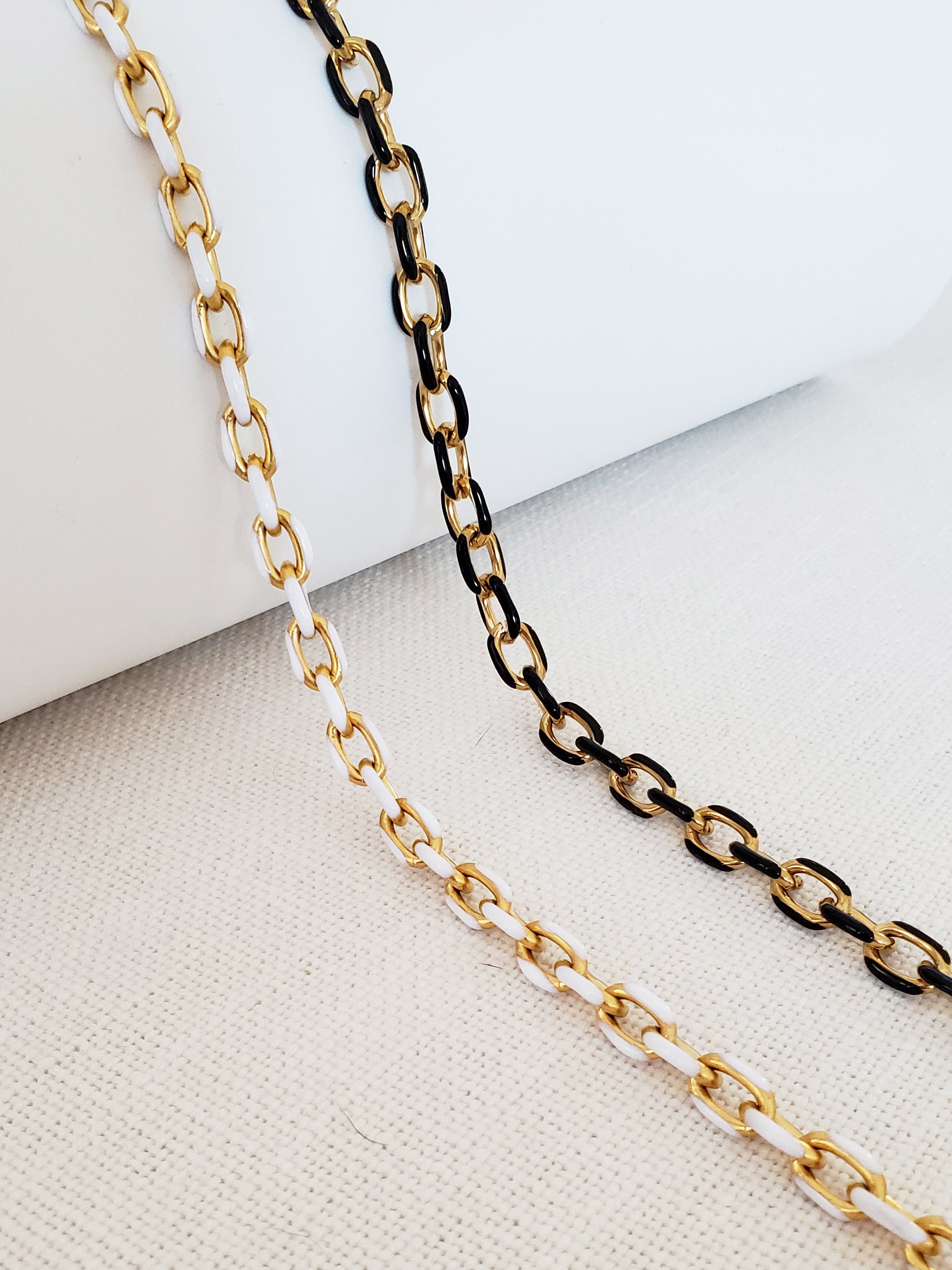 Gold Black White Rolo Stainless Steel Enamel Chain by the Foot - Etsy