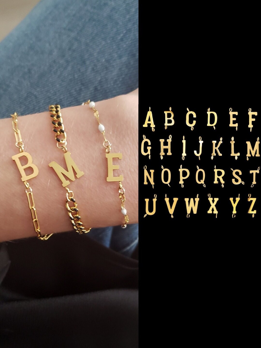 Gold Initial Letter Connector Stainless Steel 2 Hole Capital Letter ...