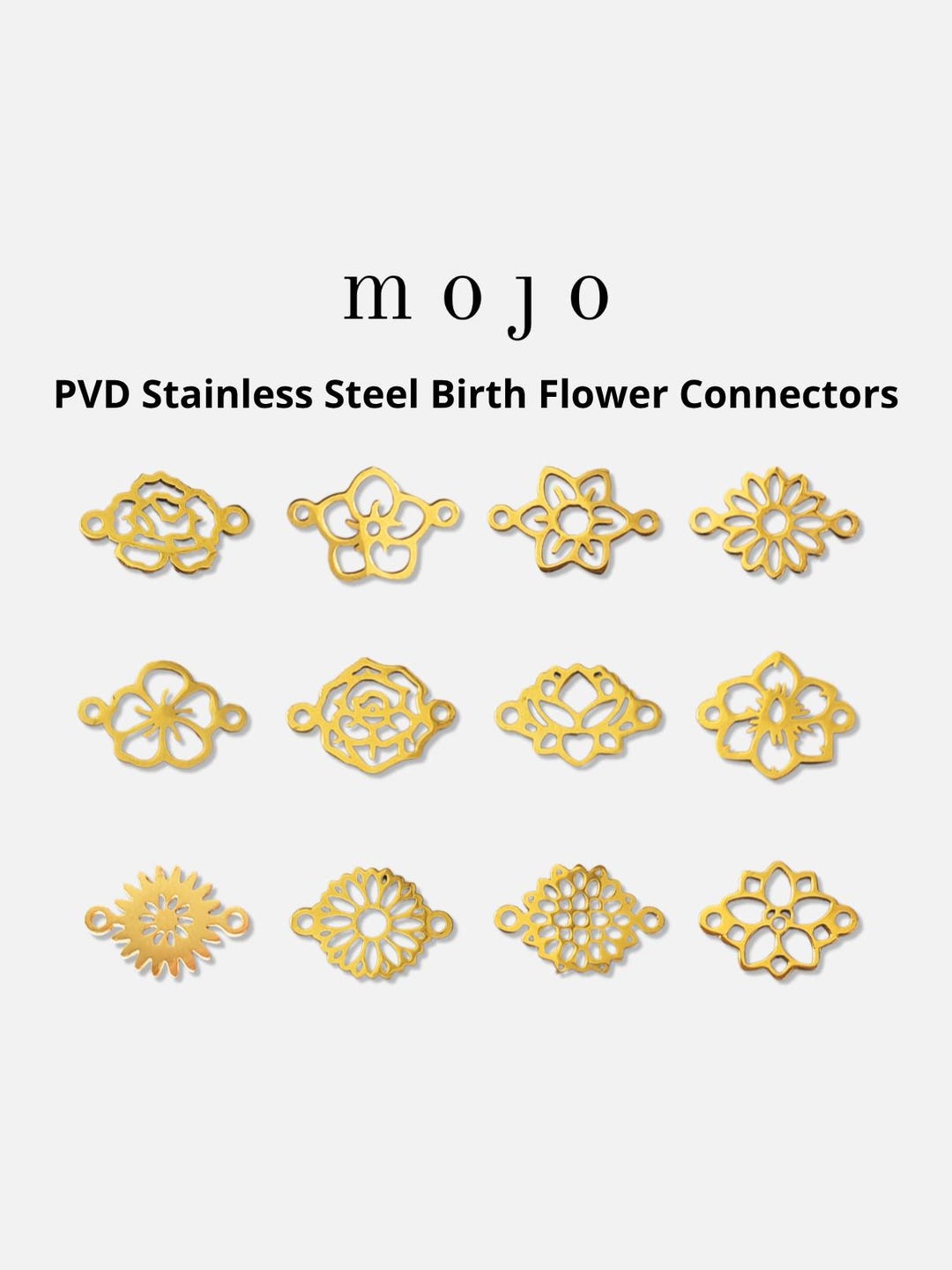 Gold Birth Flower Connector PVD Stainless Steel Birth Flower Bracelet ...
