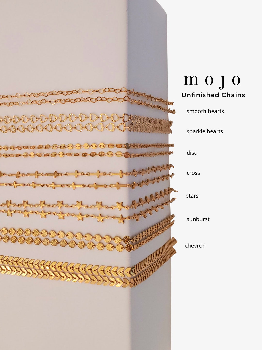 Buy 7 Styles Gold Chain by the Foot for Permanent Jewelry Heart Star ...