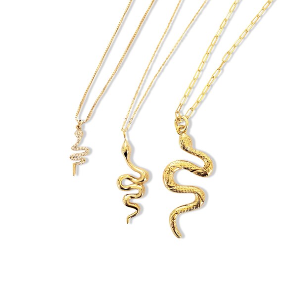 Gold Snake Pendant 3 Styles 24K Gold Plated Brass Snake Charm | Etsy