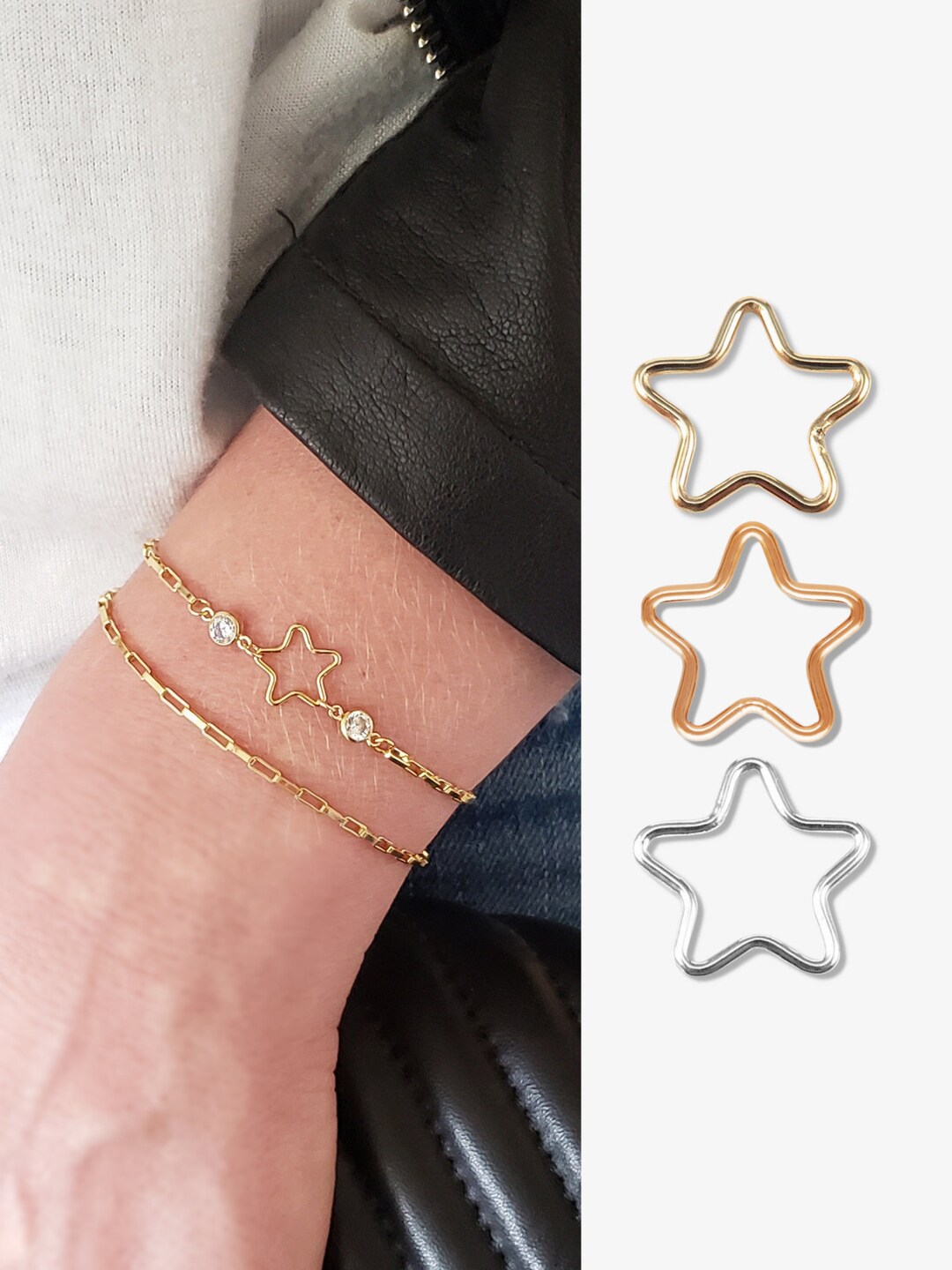 Set of 5 X 14K Gold Filled or 925 Sterling Silver Wire Star Connector ...