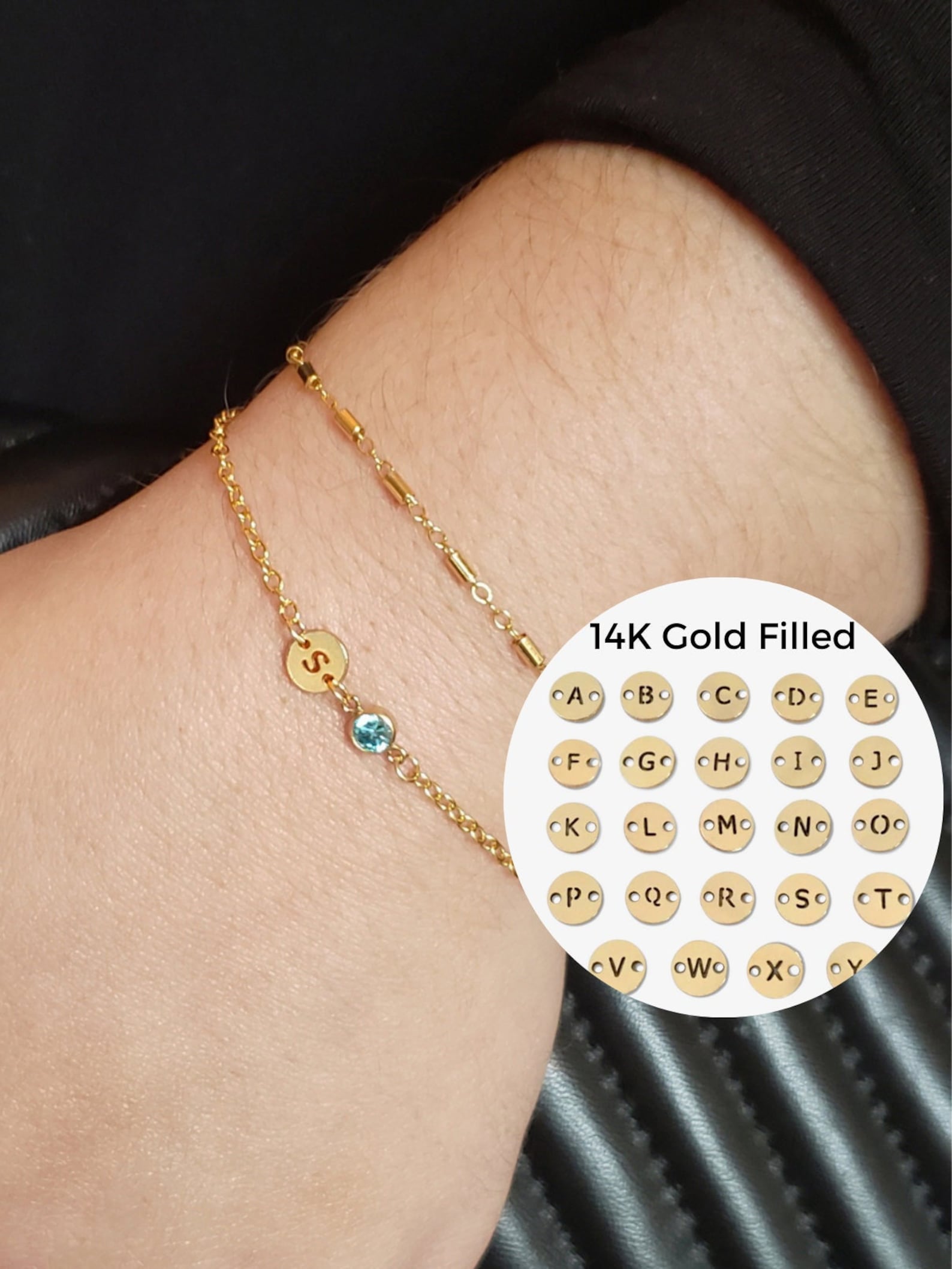 Tiny 14K Gold Filled Disc Initial Connector Capital Letter Charm for ...