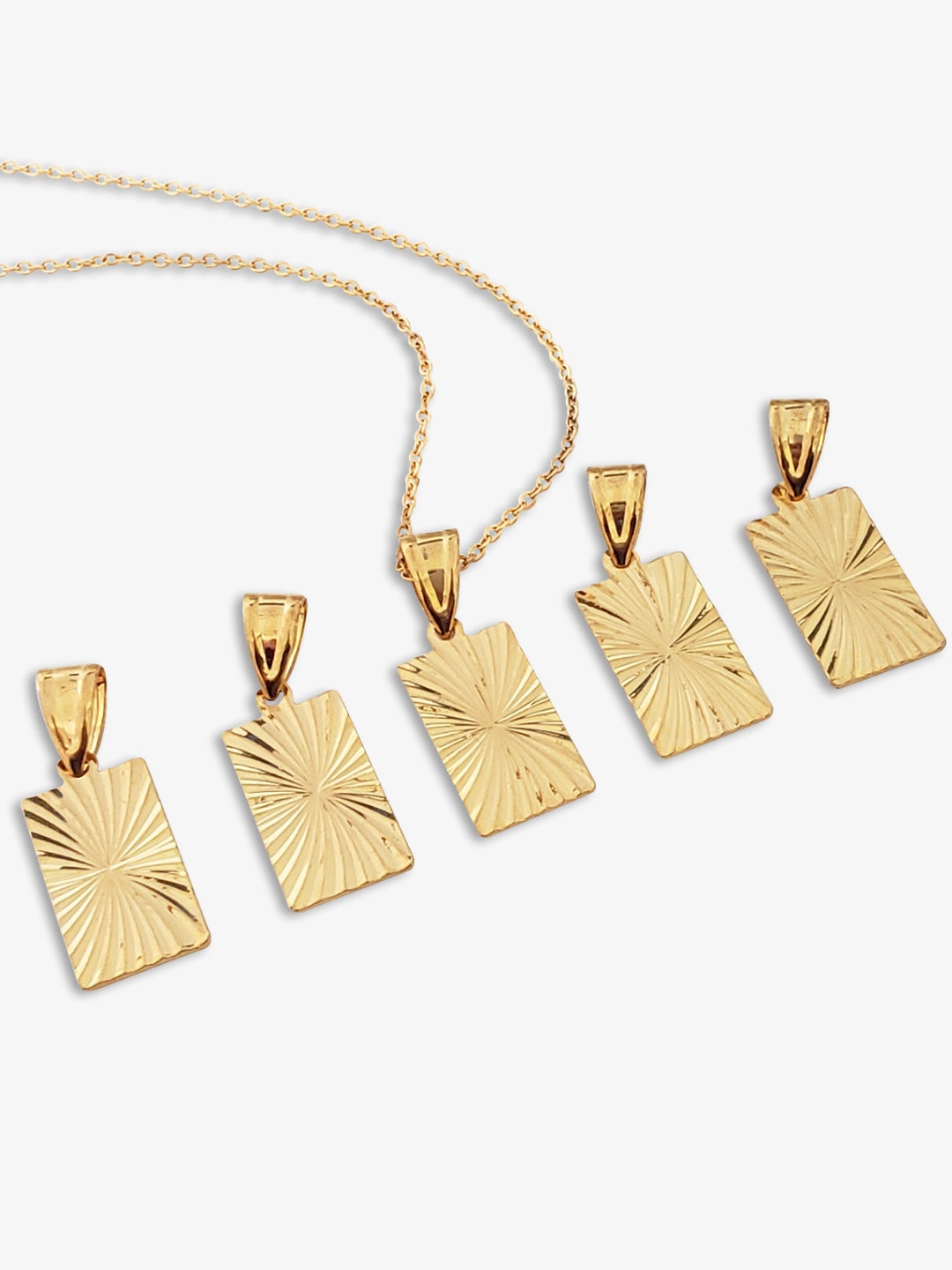 Gold Medallion Pendant Gold Rectangle Bar Tag Charm Starburst Necklace ...