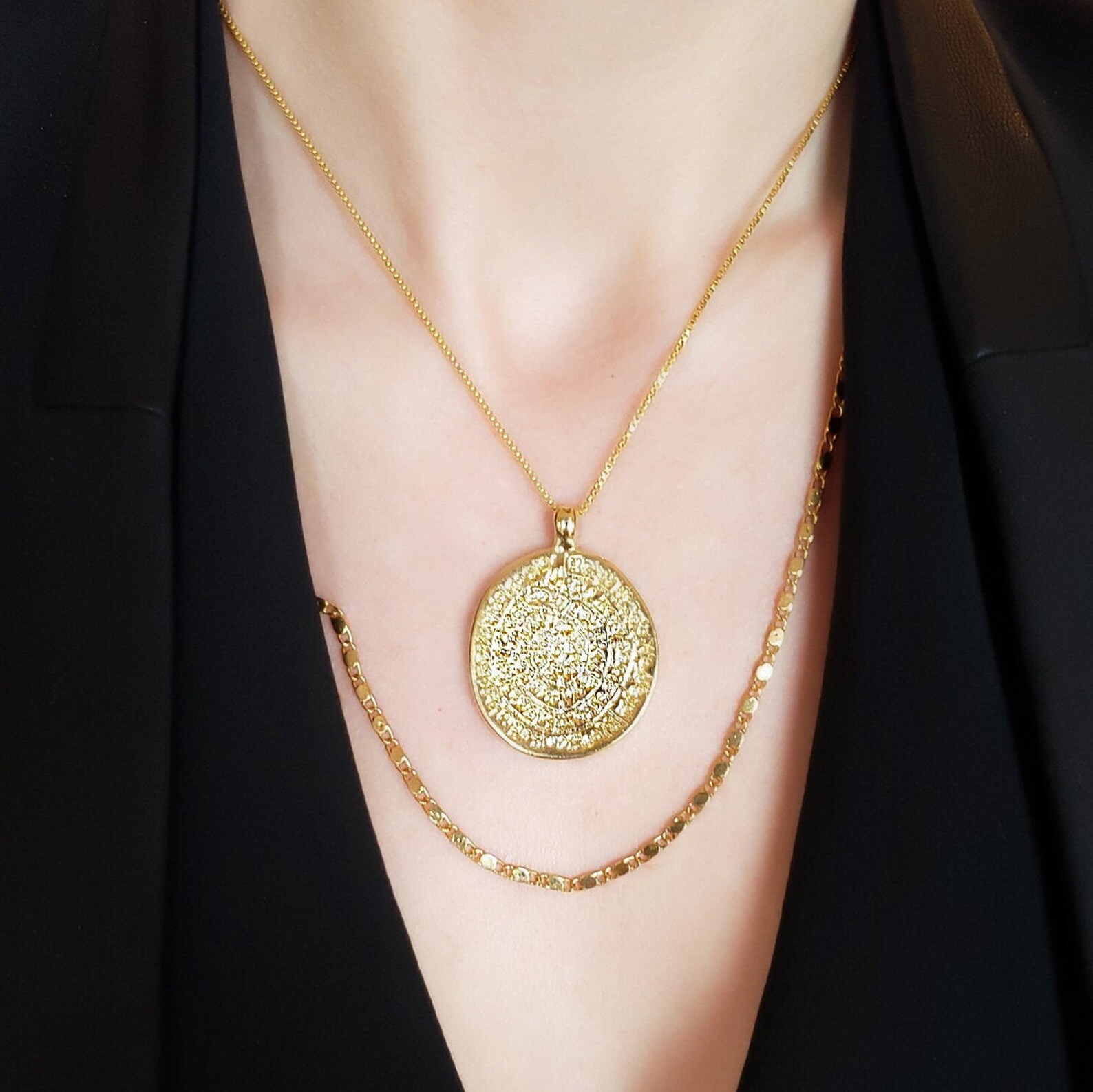 Slide-on 5 Styles Gold Coin and Crystal Gold Filled Layered Necklaces ...