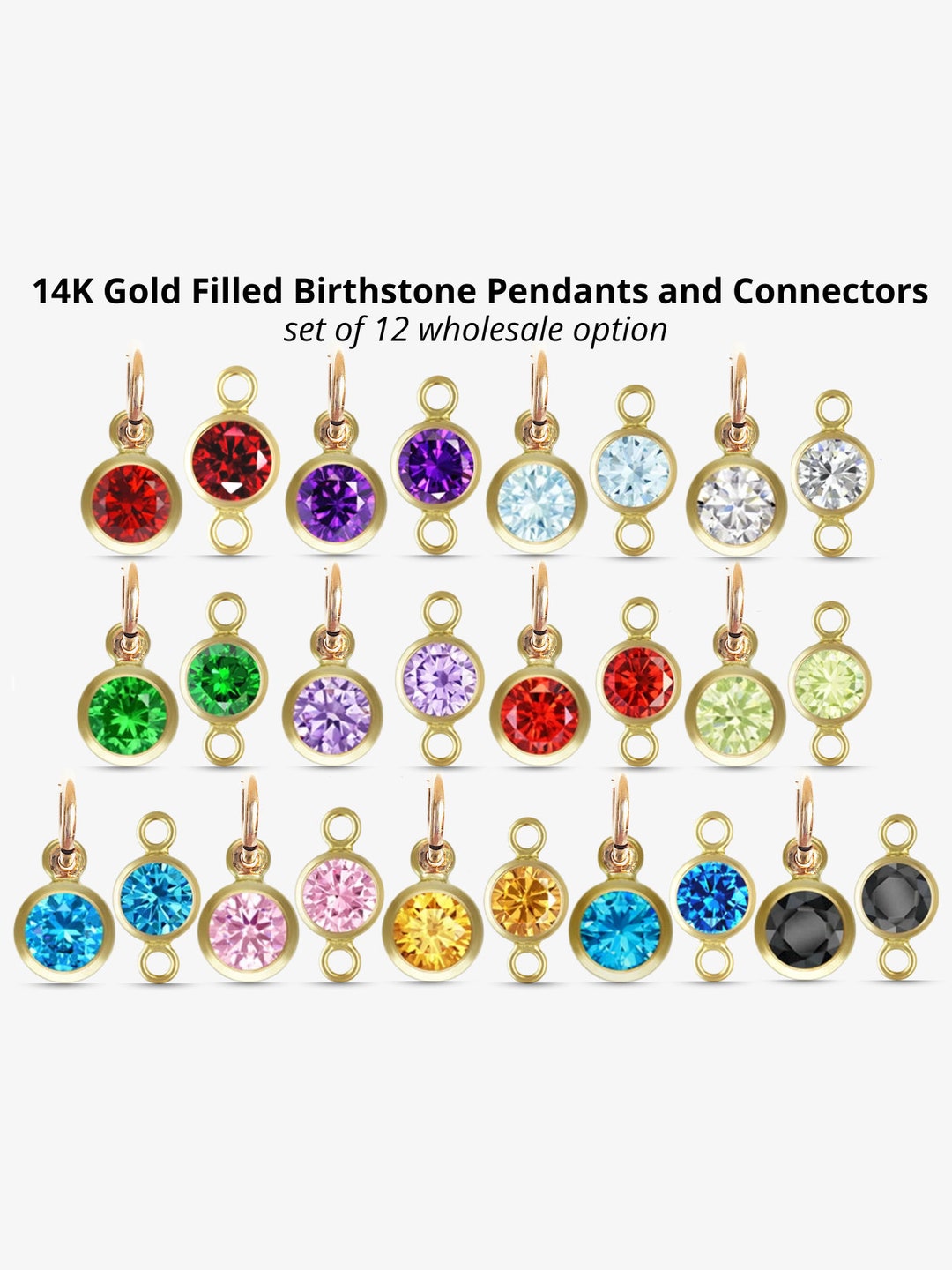 14K Gold Filled Birthstone CHARMS and CONNECTORS 1 Pc or Set of 12 Top ...