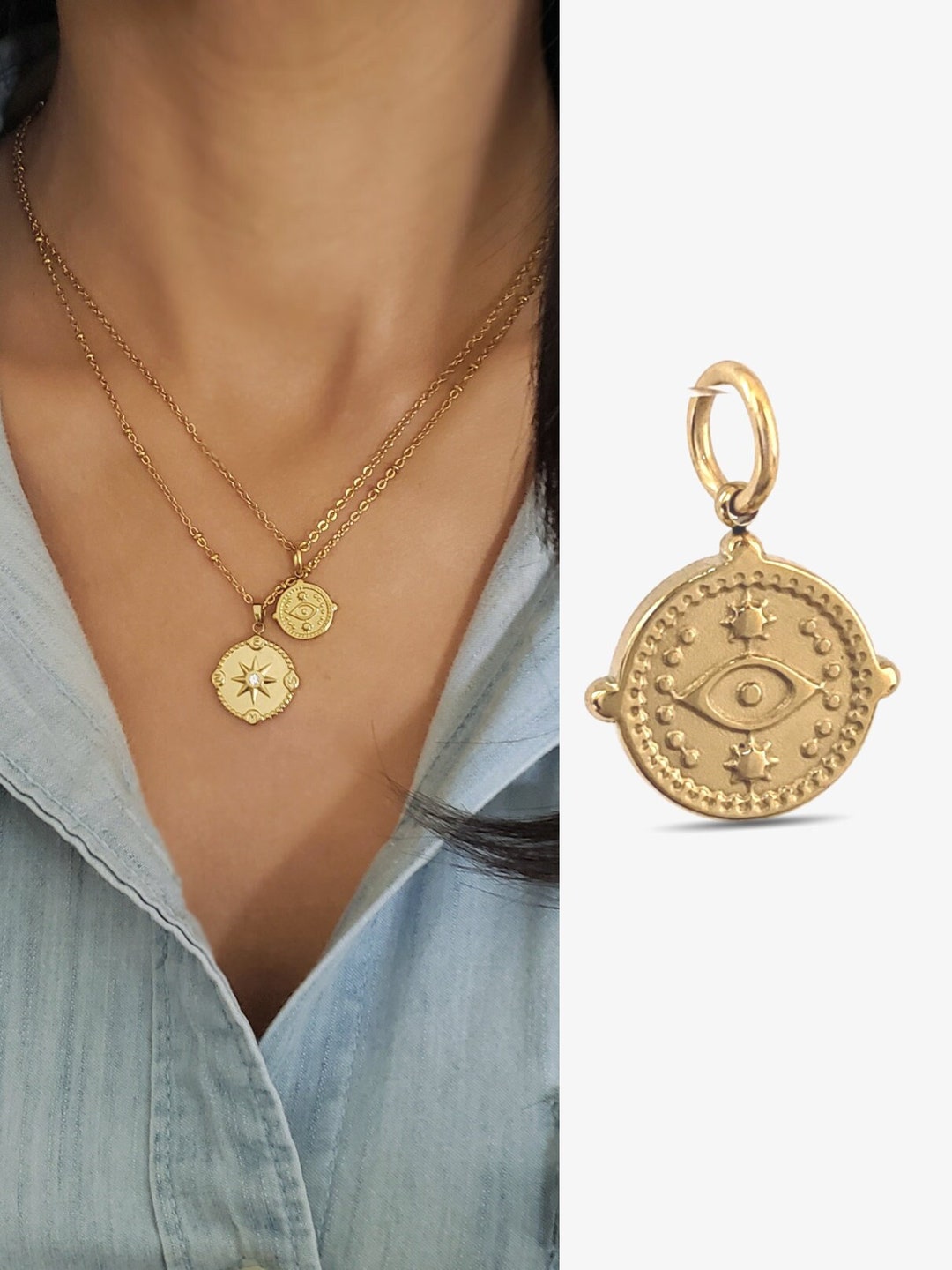 Gold Evil Eye Coin Pendant Lucky Protection Jewelry Supply Evil Eye ...