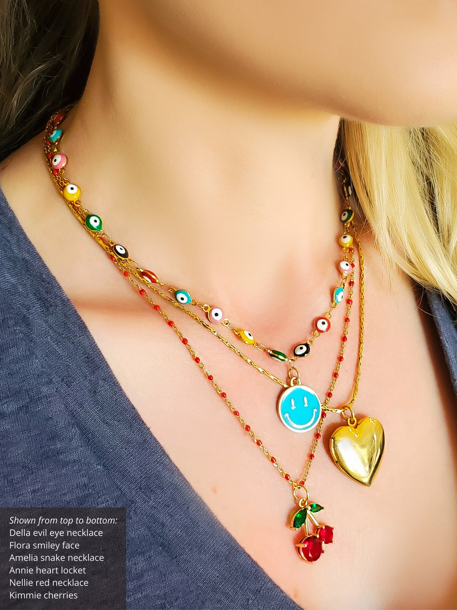3 Colors Smiley Face Charm Gold Smiling Necklace Pendant Emoji | Etsy