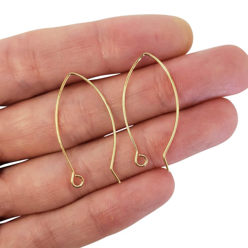 2 Pairs Ear Hooks Gold Plated Brass Medium Ear Wires Loop End | Etsy
