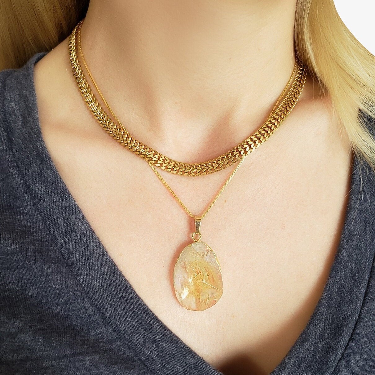 Slide-on 5 Styles Gold Coin and Crystal Gold Filled Layered Necklaces ...