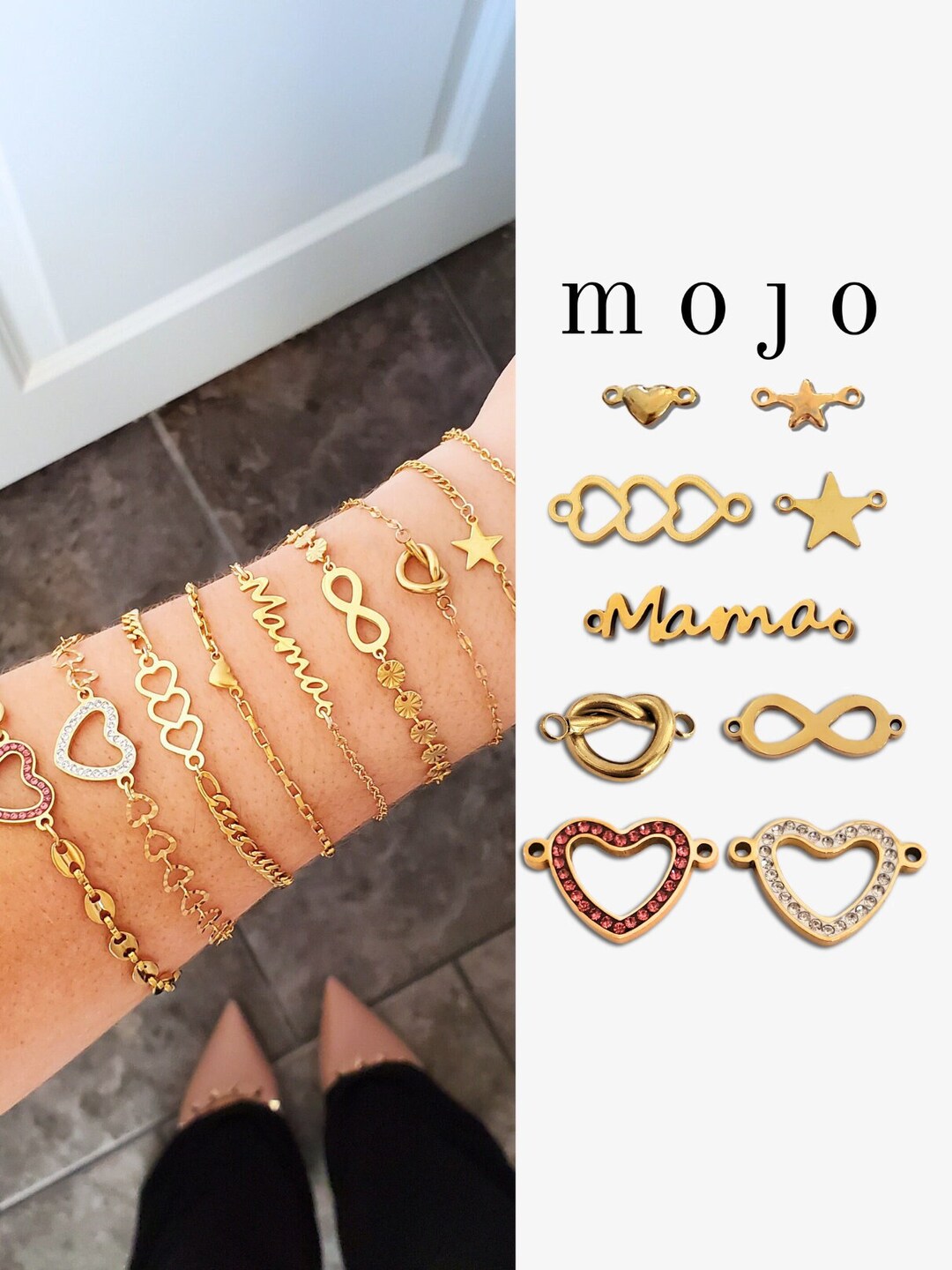 8 Styles! Gold Connectors for Permanent Jewelry Bracelet Necklace Charm ...
