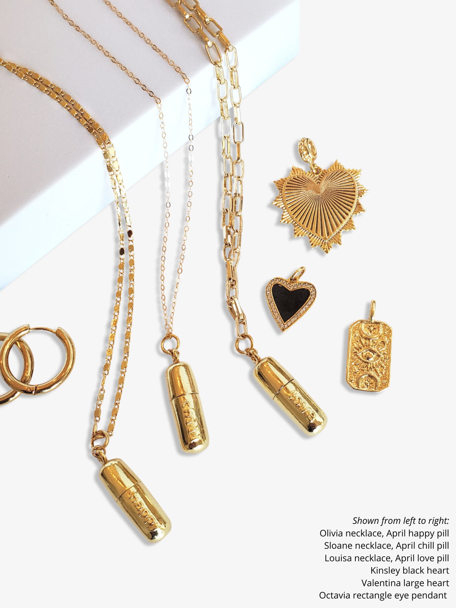Gold Pill Necklace Pendant Happy Pill Chill Pill Love Pill Charm Words ...