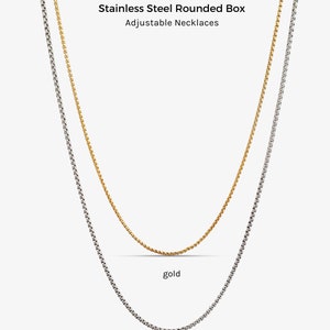 2 Colors! Gold & Silver Box Chain Rounded Box Necklace Adjustable for ...