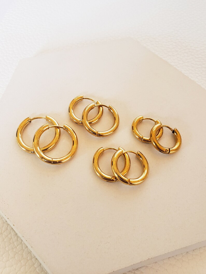 4 Sizes Thick Gold Click Hoops Small Medium Large Stainless - Etsy