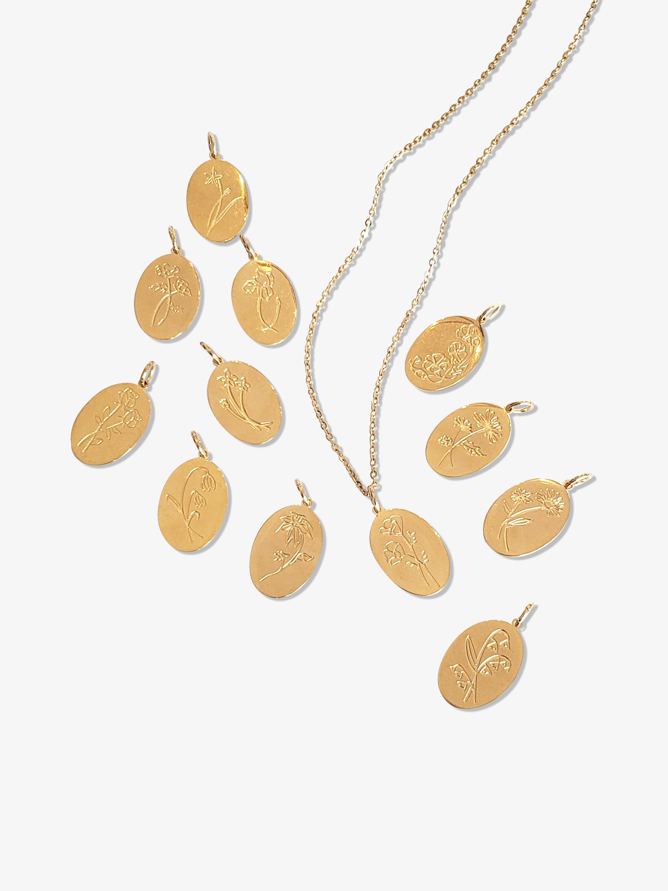 Add on Birth Flower Charms Gold Birth Flowers Birth Month Pendant ...