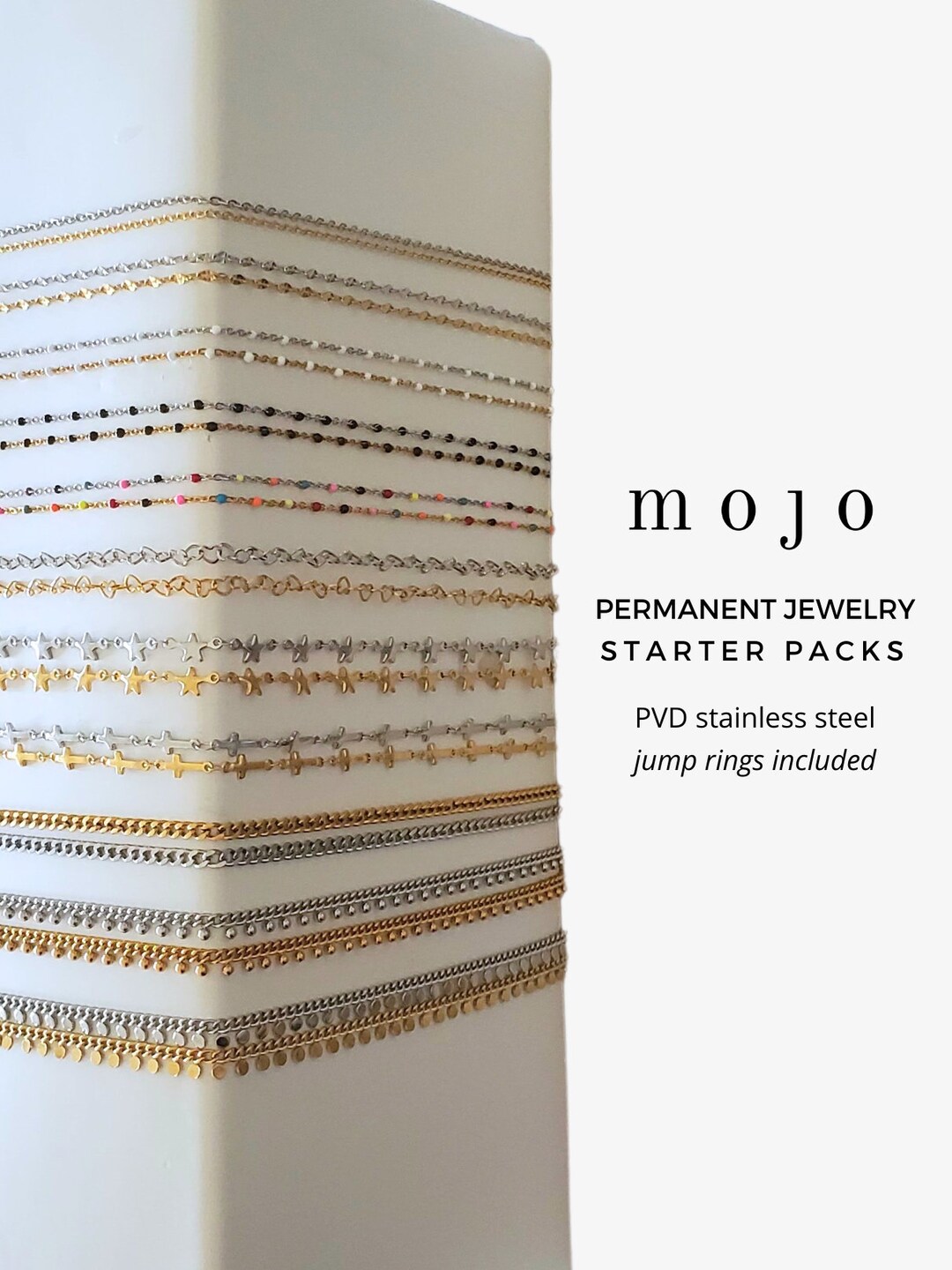 Permanent Jewelry Chain Starter Pack W Jump Rings Gold, Silver PVD ...