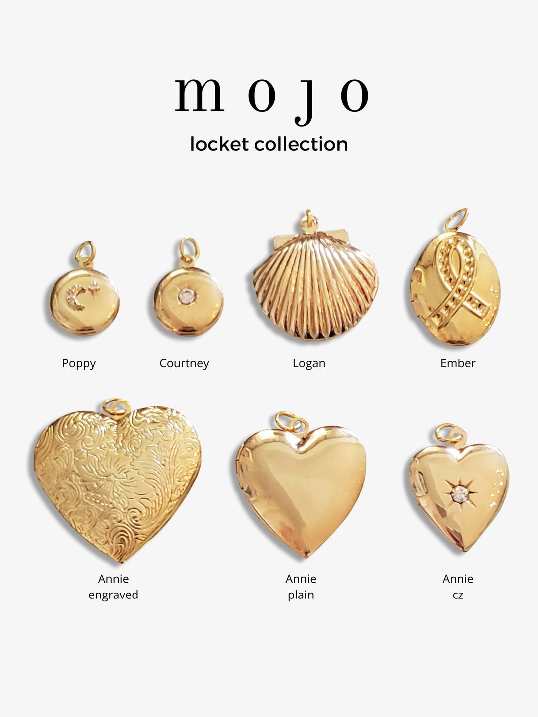 7 Styles Gold Lockets Choose Heart Love Celestial Star Moon Diamond ...