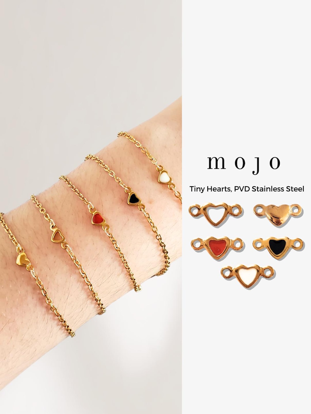 5 Styles, Gold Tiny Heart Connectors for Permanent Jewelry Bracelet ...