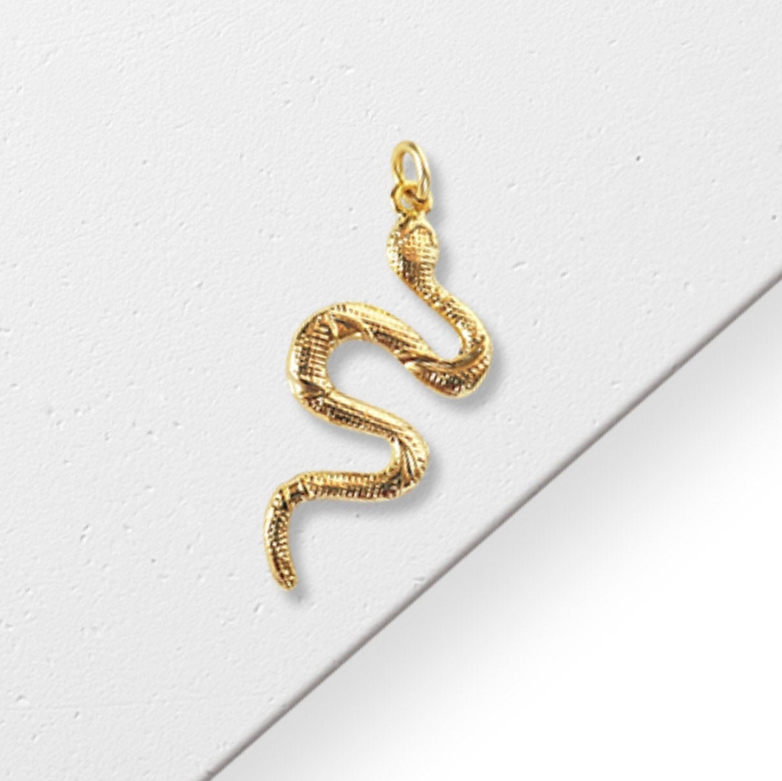 Slide-on Large Snake Charm Serpent Pendant Gold Textured Snake | Etsy