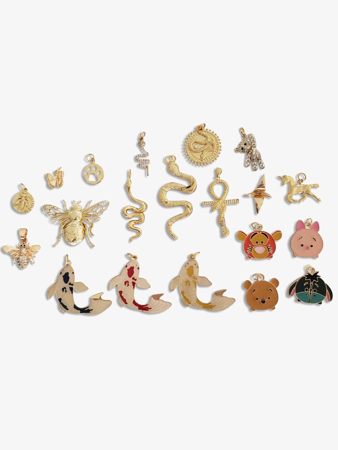 15 Styles! Animal Gold Pendant Collection Bird Snake Bear Cat Dog Paw ...