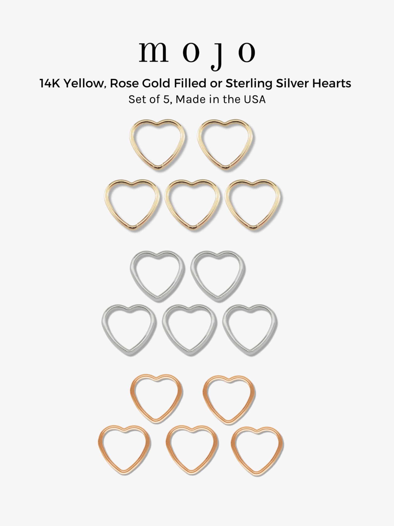Set of 5 X 14K Gold Filled or 925 Sterling Silver Heart Connector for ...