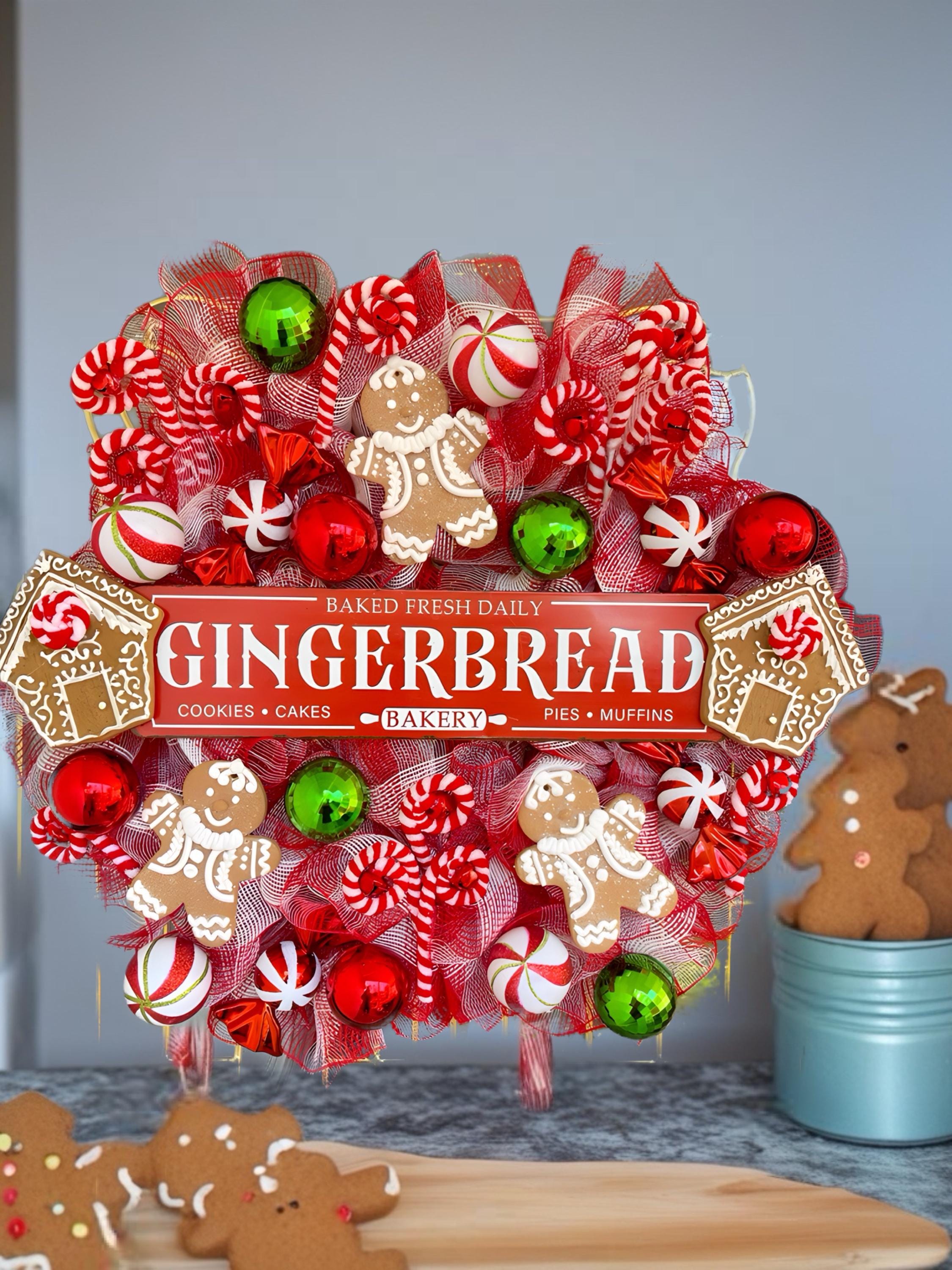 Gingerbread Christmas Wreath in Classic Red and Green Colors for Your ...