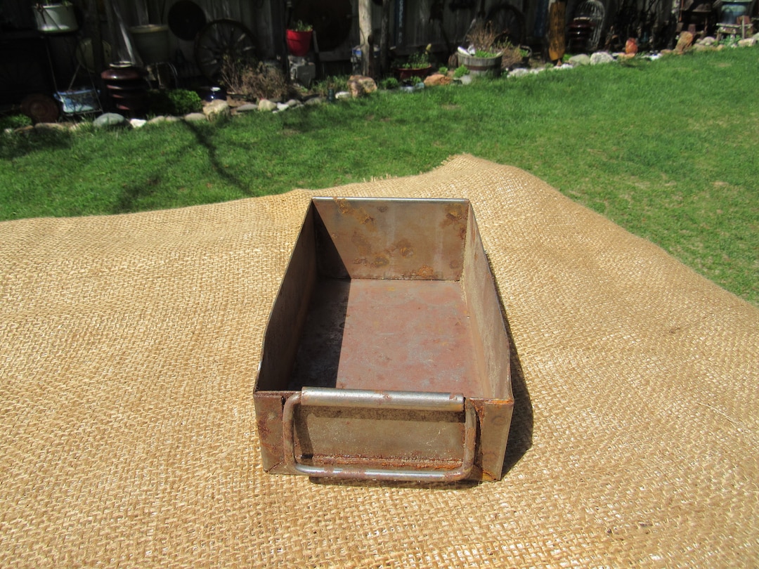 Rustic Metal Bin Rusty Vintage Metal Box With Flip up Handle - Etsy