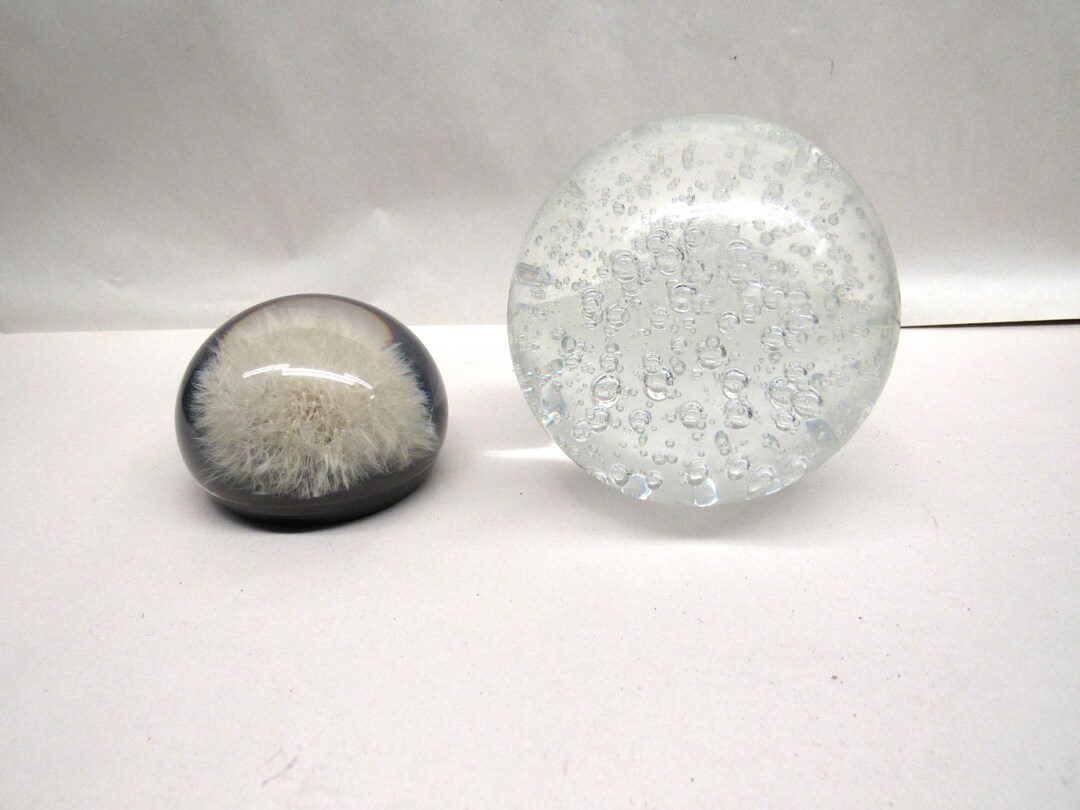 Clear Paperweight Balls, 2 Clear Glass Paperweight Balls With Bubbles ...
