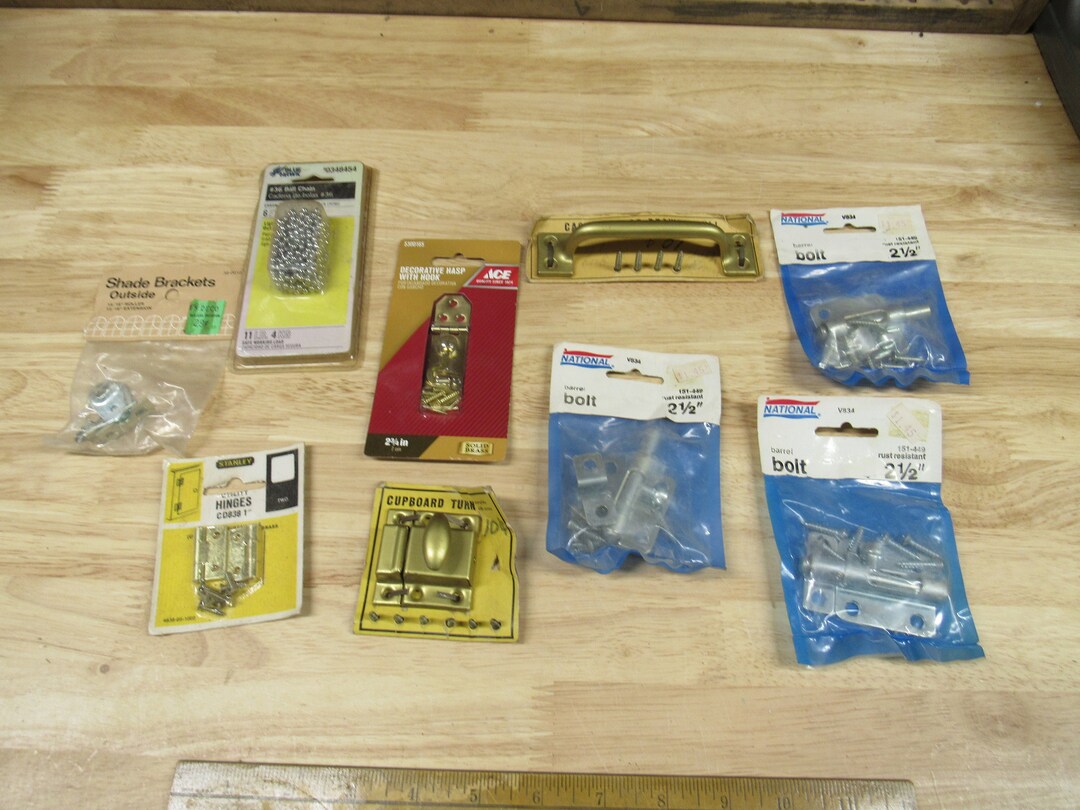 Old Packaged Hardware, Chain, Door Pull, Cupboard Latch, Curtain Holder ...