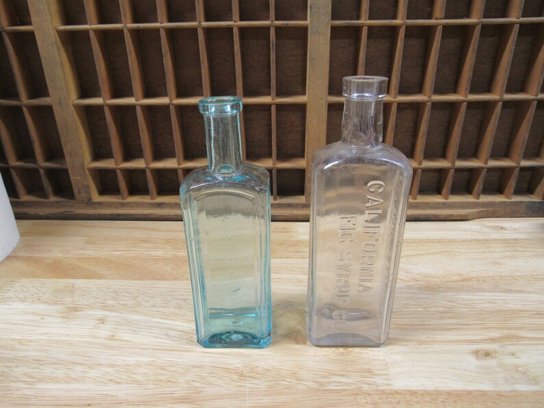 Fig Syrup Bottles, 2 Fig Syrup Bottles, Aqua Bottle, Purple Bottle - Etsy