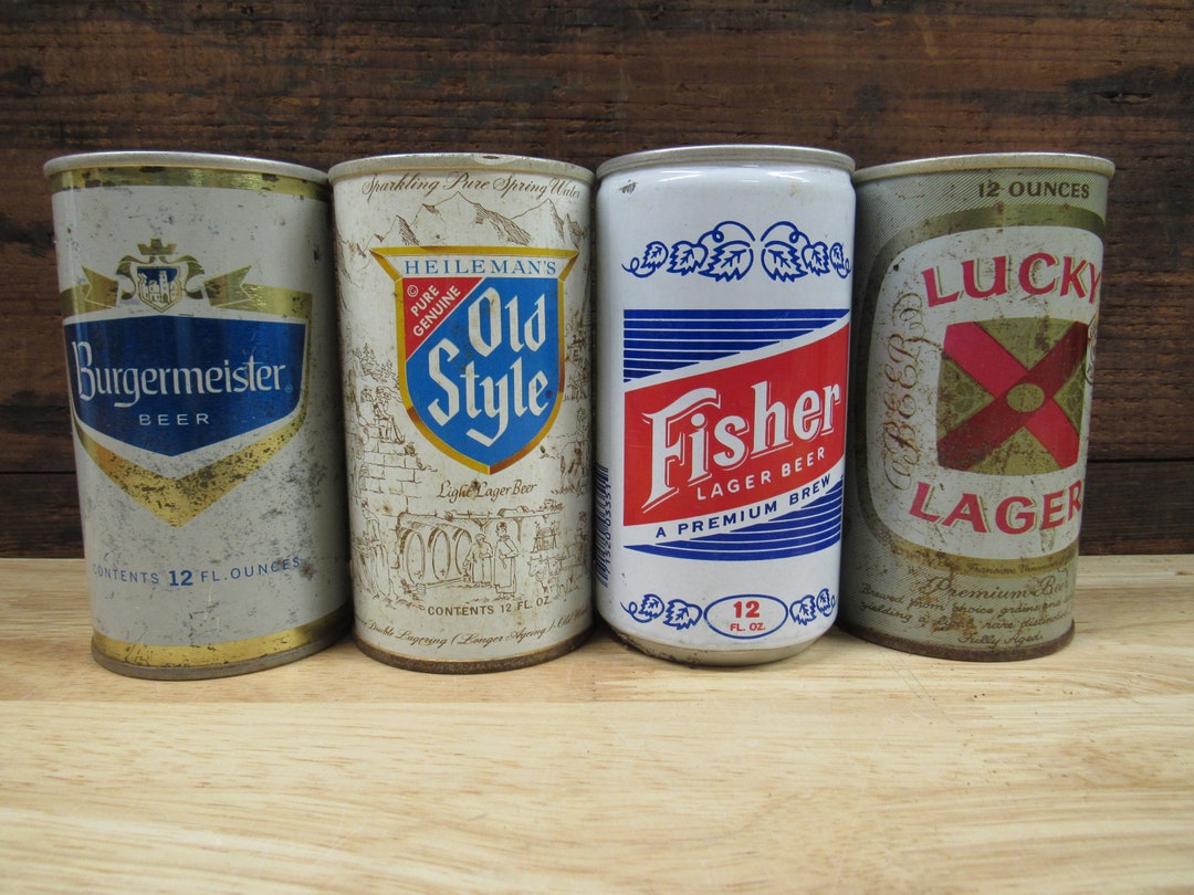 Rusty Beer Cans, 4 Rustic Beer Cans, Burgermeister, Heilemans Old Style ...