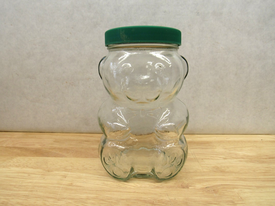 Clear Bear Jar, Clear Glass Kraft Peanut Butter Jar With Green Plastic ...
