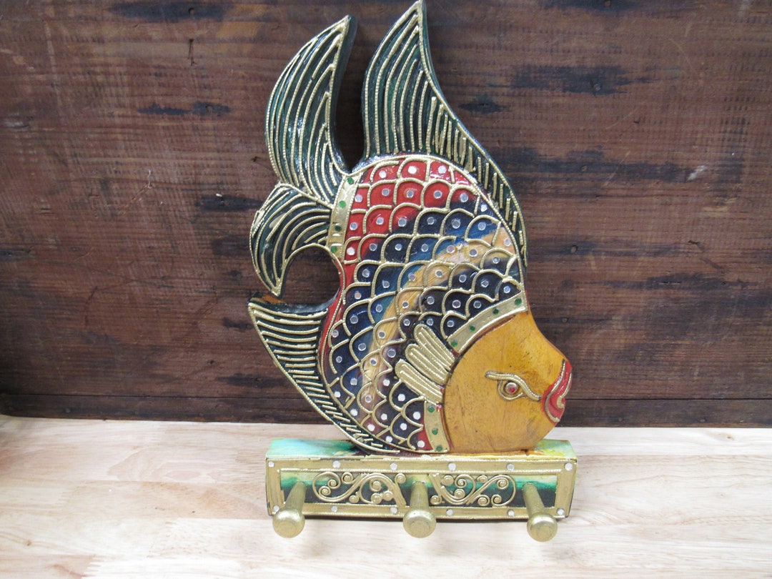 Fish Coat Rack, Wooden Fish Decor, Hand Painted Wooden Fish Coat Rack ...