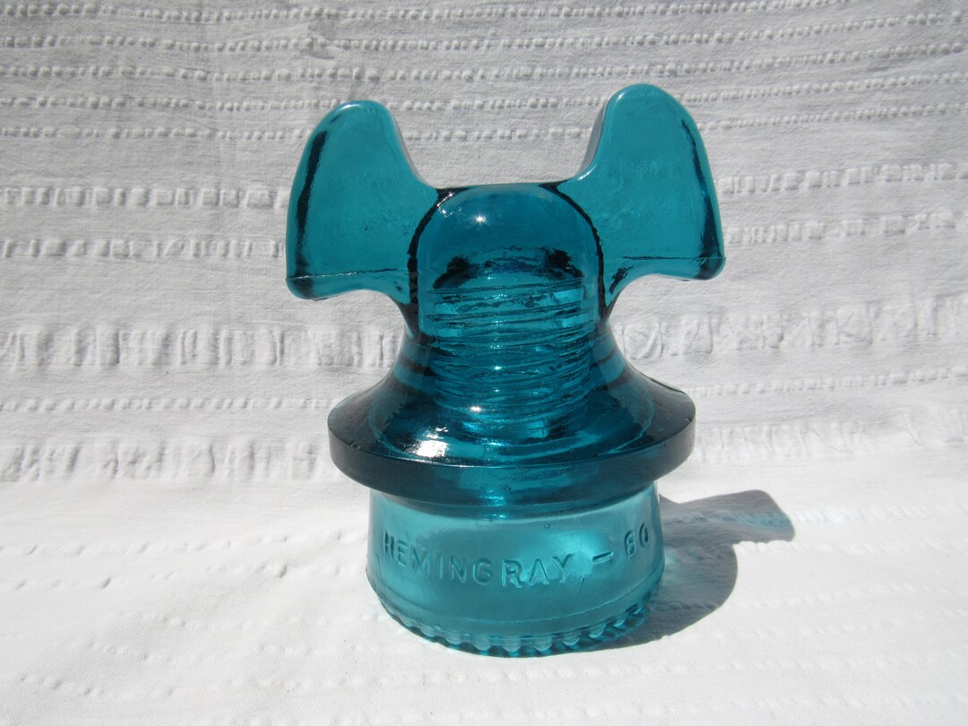 Glass Insulator, Mickey Mouse Insulator, Dark Aqua Hemingray Wide ...