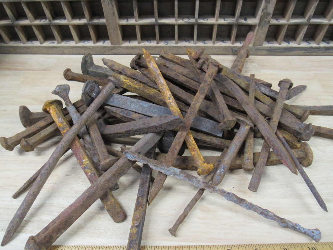 Rusty Spikes, 24 Rusty Random Length Spikes, Rustic and Rusty Bent ...