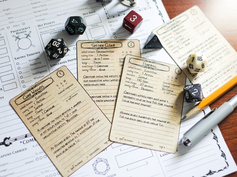 Spell Cards Dungeons and Dragons, Pathfinder, Compatible With Most D20 ...