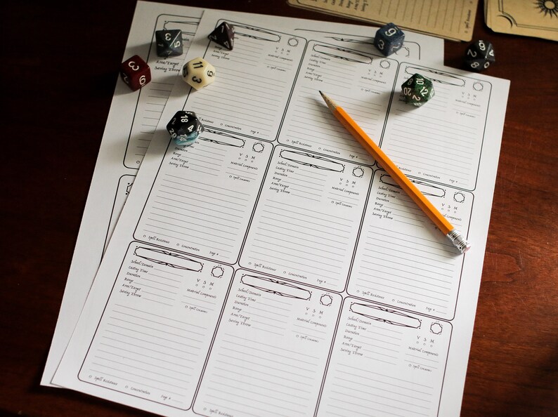 Spell Cards Dungeons and Dragons, Pathfinder, Compatible With Most D20 ...