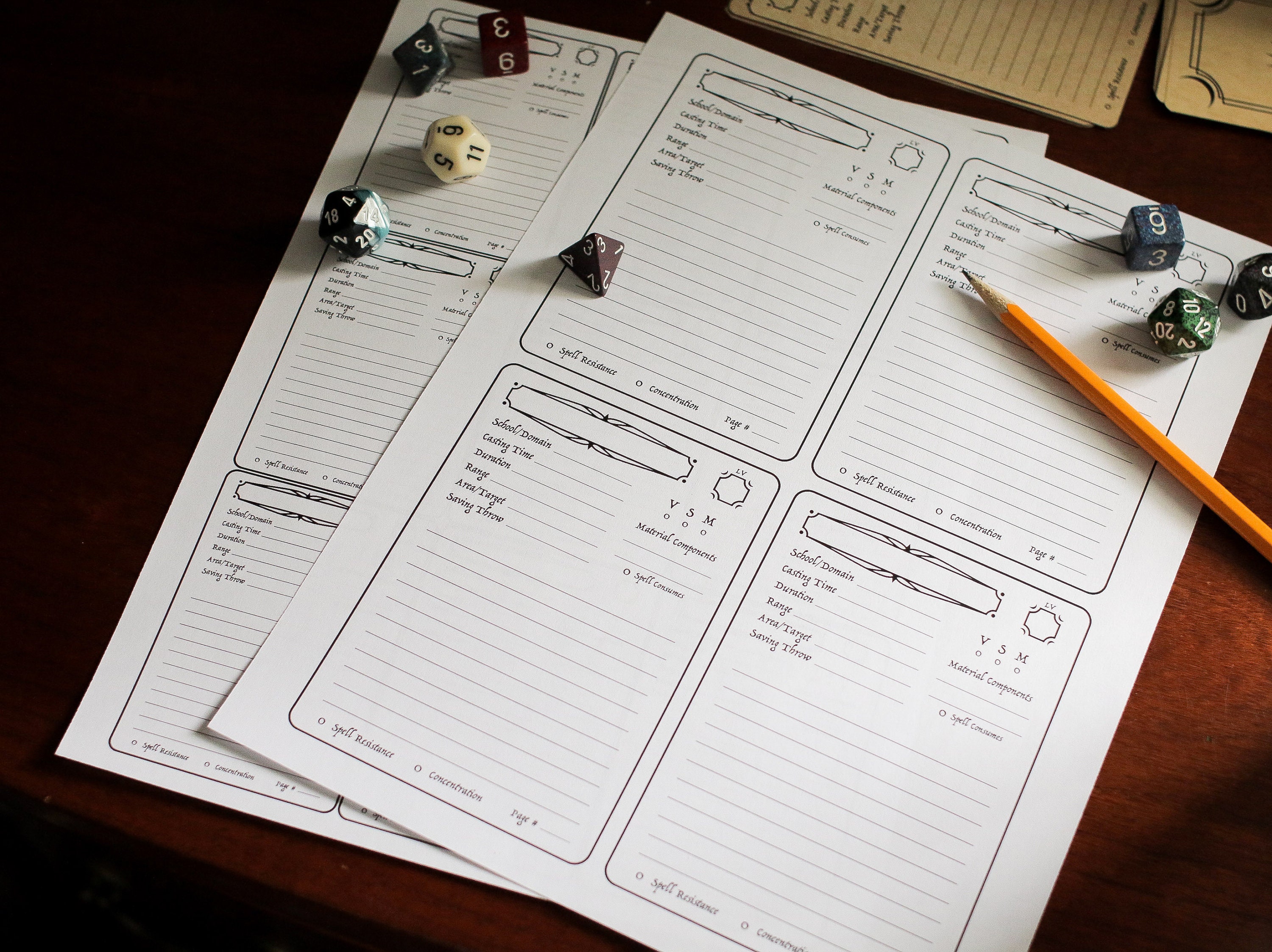 Spell Cards Dungeons and Dragons, Pathfinder, Compatible With Most D20 ...