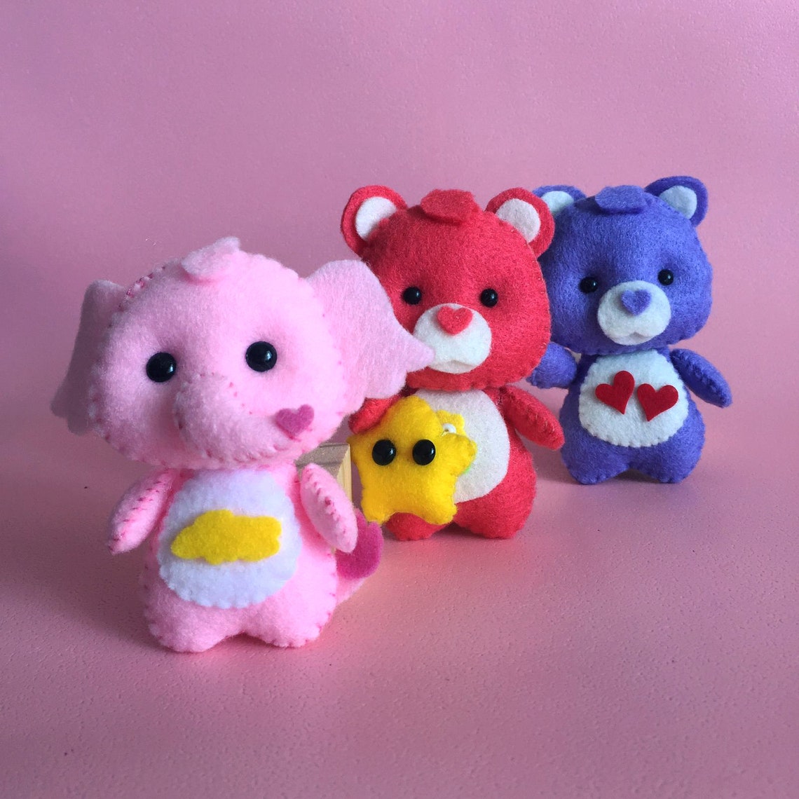 Set 3-felt Plushes / Care Bears / 100% Handmade. Care Bears - Etsy Israel
