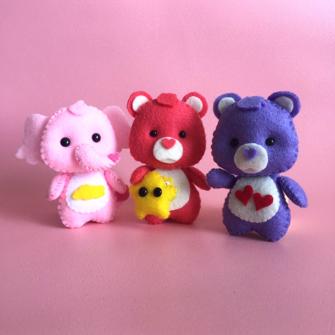 Set 3-felt Plushes / Care Bears / 100% Handmade. Care Bears Plushie ...
