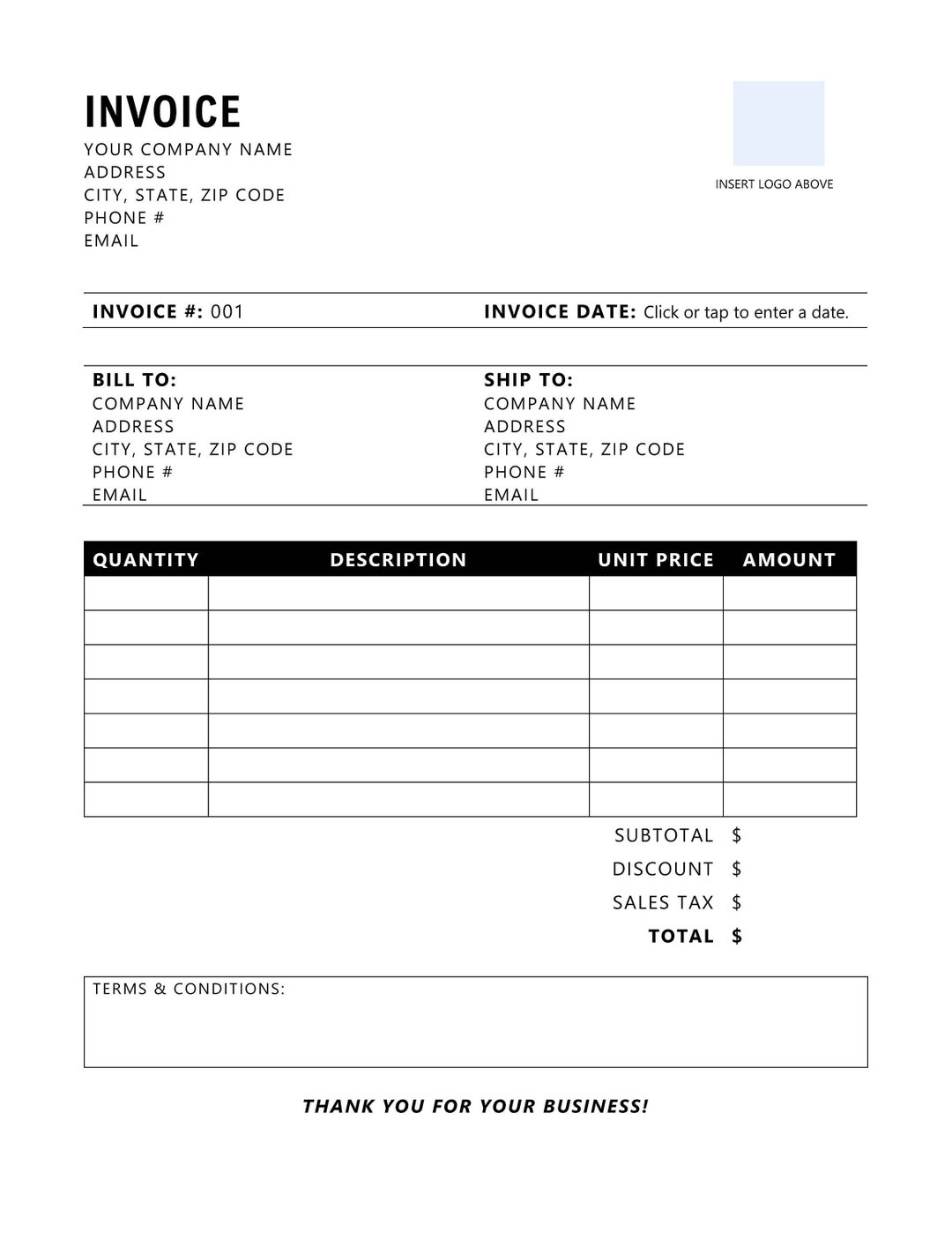 Invoice Template, Printable Invoice, Business Form, Editable Invoice ...