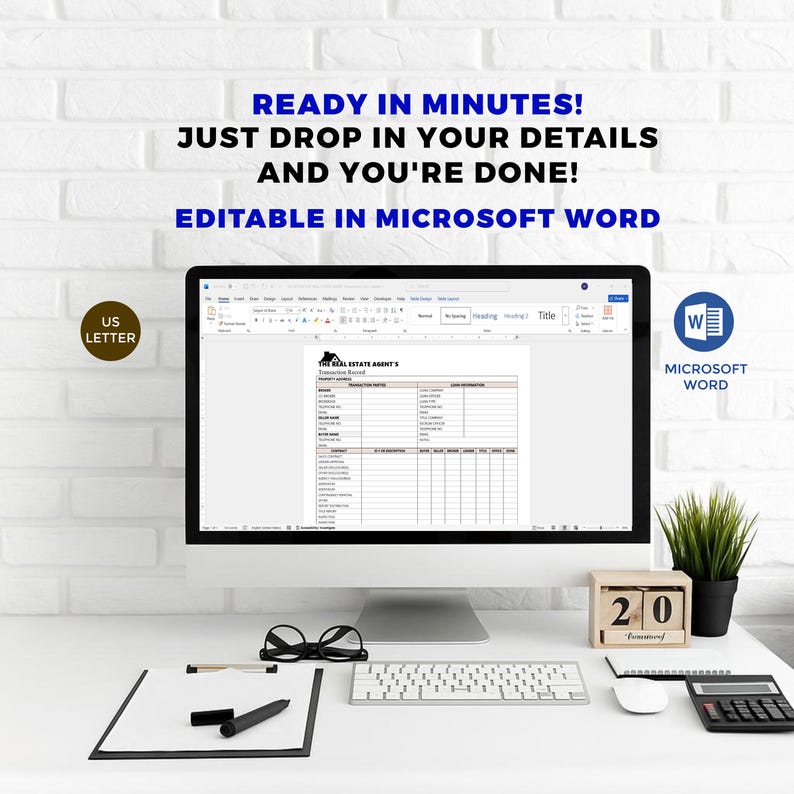 Real Estate Agent Transaction Log Sales Tracker - Editable Microsoft ...