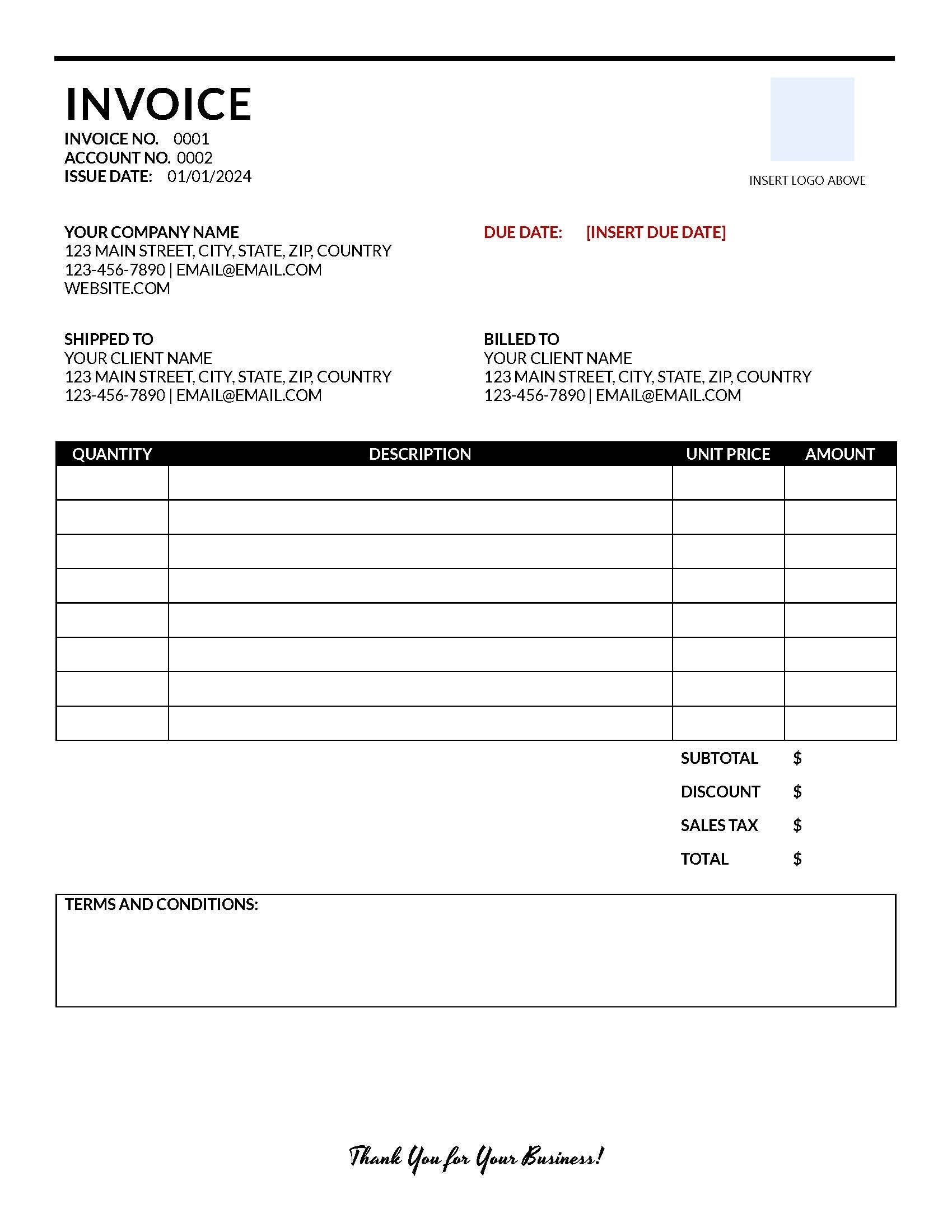 Microsoft Word Invoice Template, Invoice Template, Printable Invoice ...