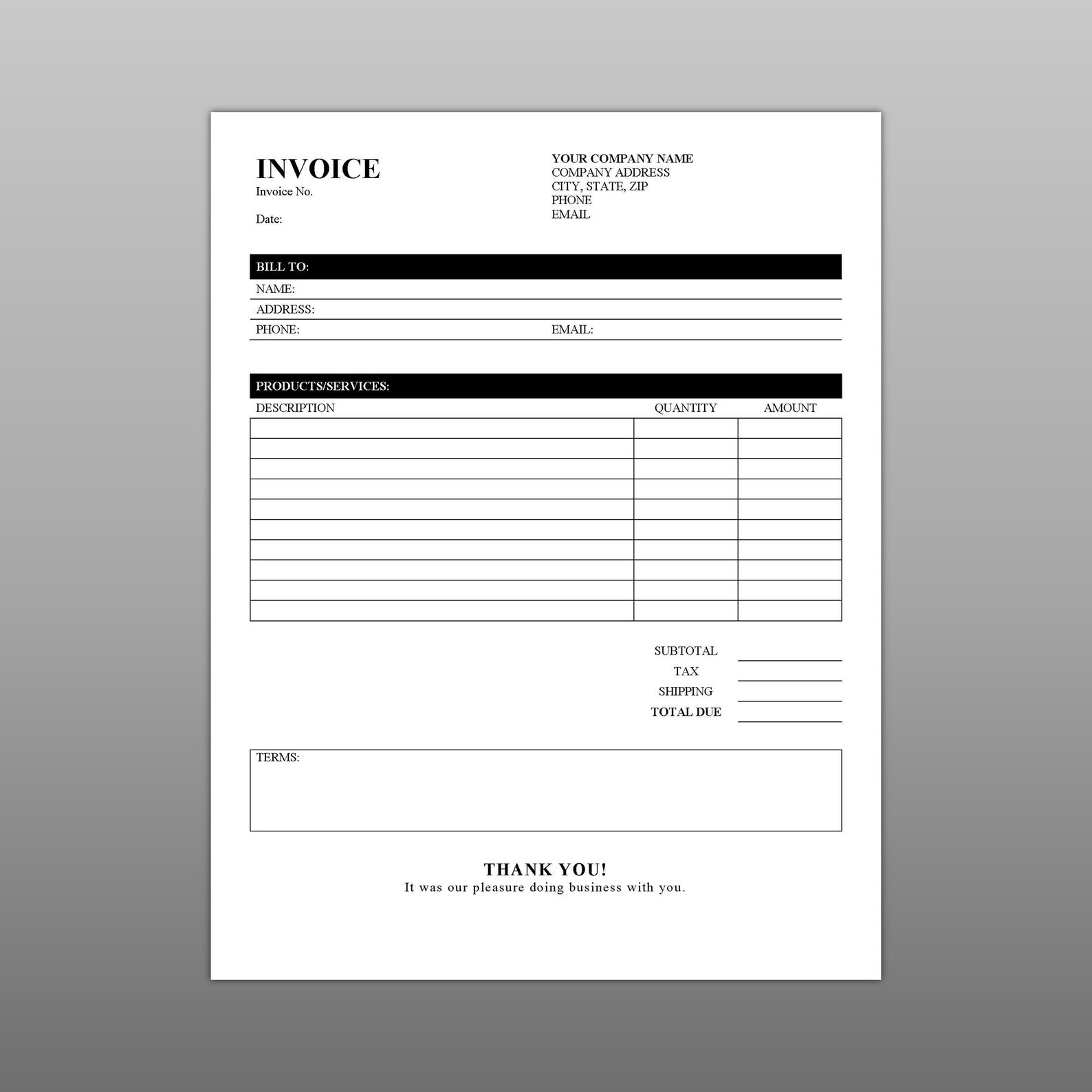 Invoice Template, Printable Invoice, Business Form, Editable Invoice, Receipt, Microsoft Word ...