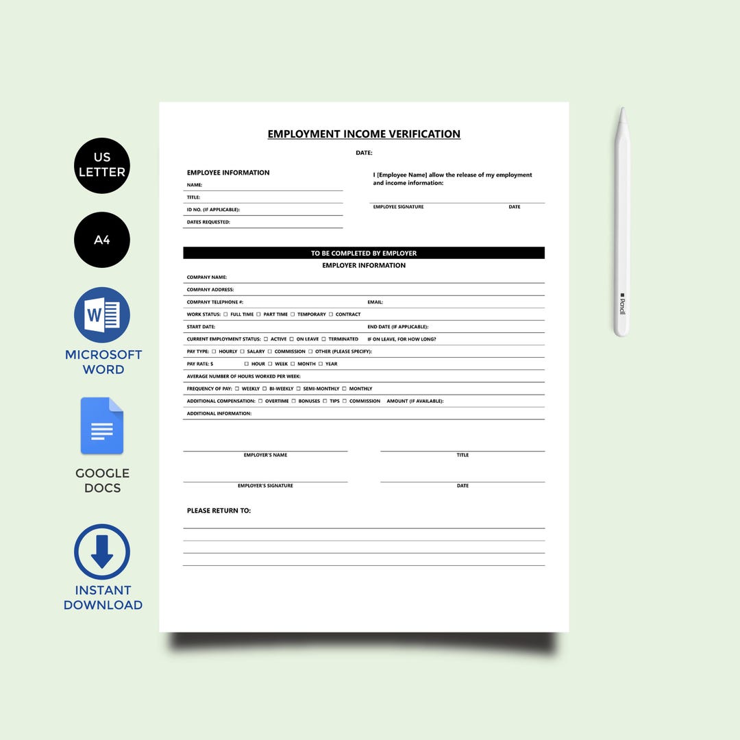 Editable Employment Income Verification Template: Microsoft Word ...